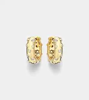 Yvonne Léon Plumetis 9kt Hoop Earrings With Diamonds - Gold
