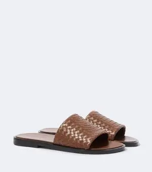 Bottega Veneta Leather Slides - Brown
