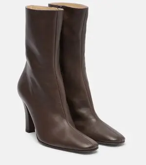THE ROW Mona Leather Ankle Boots - Brown