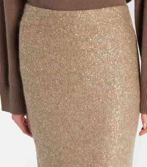Brunello Cucinelli Lamé Pencil Skirt - Beige