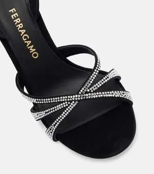 FERRAGAMO 90 Crystal-embellished Suede Sandals