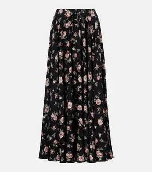 Dolce & Gabbana Floral Silk-blend Charmeuse Maxi Skirt - Black