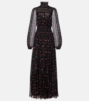 Dolce & Gabbana Floral Silk Chiffon Maxi Dress - Black