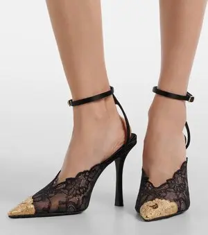 JIMMY CHOO Faiz 100 Leather-trimmed Lace Pumps - Black