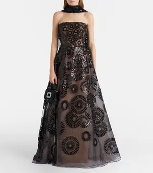 Elie Saab Scarf-detail Sequined Tulle Gown