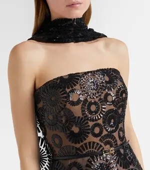 Elie Saab Scarf-detail Sequined Tulle Gown