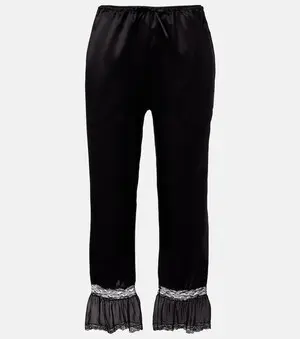 Saint Laurent Lace-trimmed Wide-leg Pants - Black