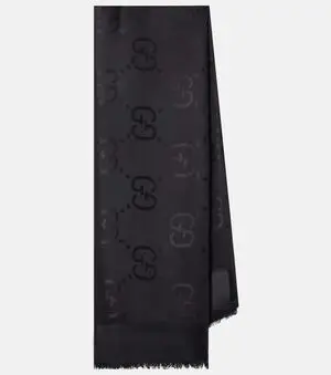 Gucci Gg Silk And Wool Jacquard Scarf - Black