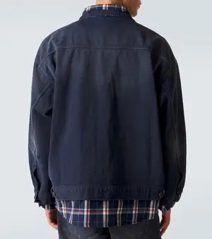 Balenciaga Checked Layered Denim Jacket - Blue