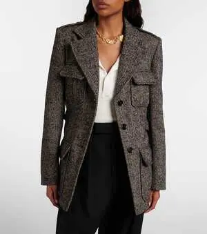 Chloé Belted Herringbone Wool-blend Coat