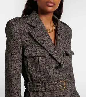 Chloé Belted Herringbone Wool-blend Coat