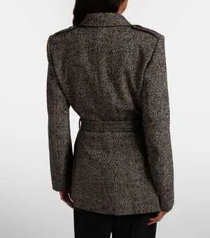 Chloé Belted Herringbone Wool-blend Coat
