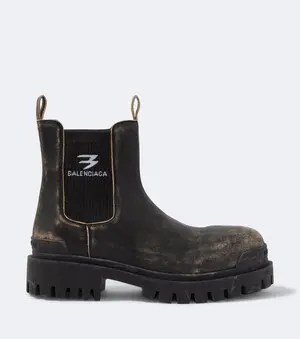 Balenciaga Strike Distressed Leather Chelsea Boots