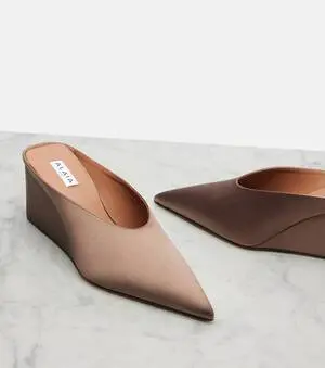 Alaïa Cube Satin Wedge Mules