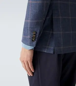 Kiton Checked Cashmere, Wool, Silk, And Linen Blazer