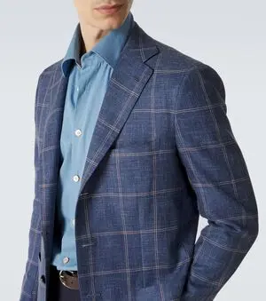 Kiton Checked Cashmere, Wool, Silk, And Linen Blazer
