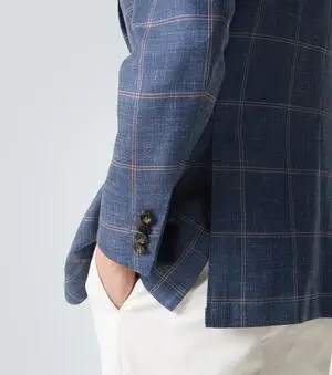 Kiton Checked Cashmere, Wool, Silk, And Linen Blazer