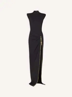 Balmain Long Jersey Dress With Zip Detail - Black