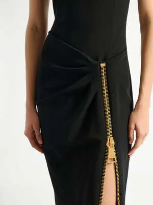 Balmain Long Jersey Dress With Zip Detail - Black