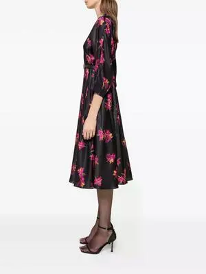 NISSA Floral-print Lace-trim Midi Dress