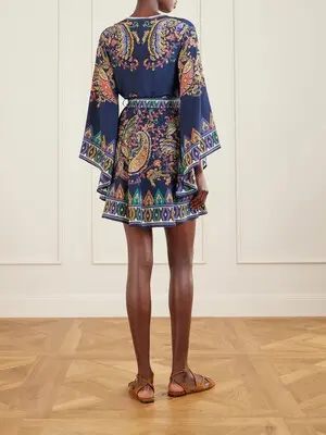 Etro Belted Paisley-print Silk-twill Mini Dress - Blue