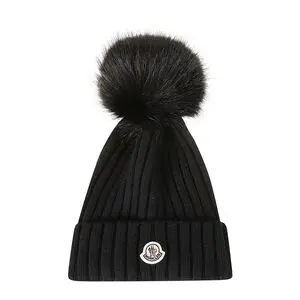 Moncler Fur Pom Pom Beanie - Black