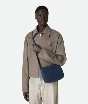 Bottega Veneta Intrecciato Suede Veneto Flap Messenger - Neptune