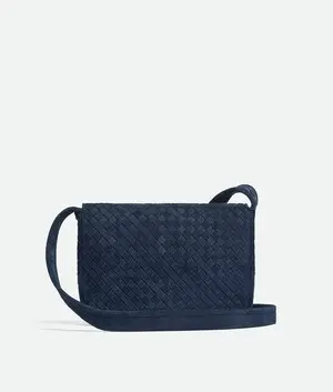 Bottega Veneta Intrecciato Suede Veneto Flap Messenger - Neptune