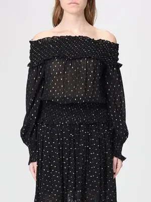SELF-PORTRAIT Off-the-shoulder Blouse With Metallic Dot Pattern - Black