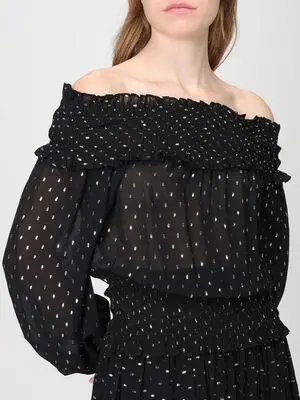 SELF-PORTRAIT Off-the-shoulder Blouse With Metallic Dot Pattern - Black