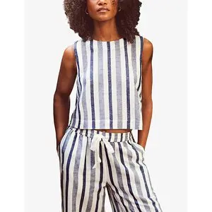 RO&ZO Striped Sleeveless Linen-cotton Blend Top