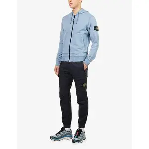 Stone Island Brand-patch Zip-up Cotton Hoody - Dark Blue