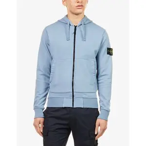 Stone Island Brand-patch Zip-up Cotton Hoody - Dark Blue