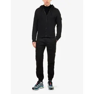 Stone Island Brand-patch Zip-up Cotton Hoody - Black