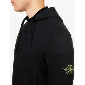 Stone Island Brand-patch Zip-up Cotton Hoody - Black