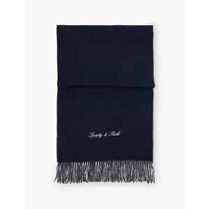 SPORTY & RICH Signature Logo-embroidered Wool Scarf - Light Gray/navy