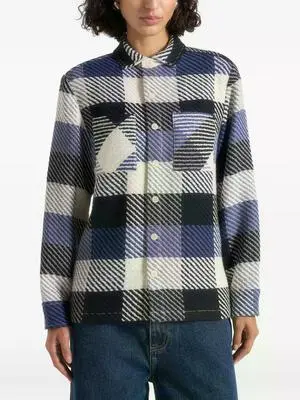 Manière De Voir Rune Check-pattern Navy Overshirt - Blue