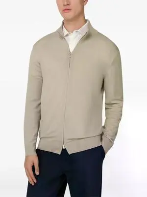 Boggi Milano Full-zip Superfine Wool Jumper - Neutrals