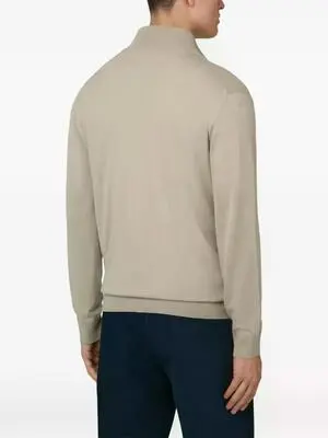 Boggi Milano Full-zip Superfine Wool Jumper - Neutrals