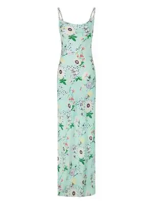 Rabanne Floral Print Chain Detail Maxi Dress - Green