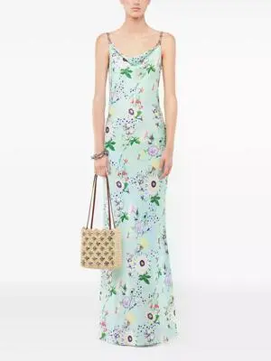 Rabanne Floral Print Chain Detail Maxi Dress - Green