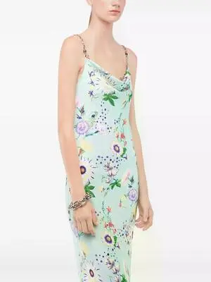 Rabanne Floral Print Chain Detail Maxi Dress - Green