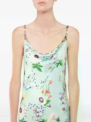 Rabanne Floral Print Chain Detail Maxi Dress - Green