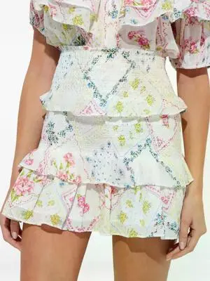 LoveShackFancy Floral Ruffled Mini Skirt