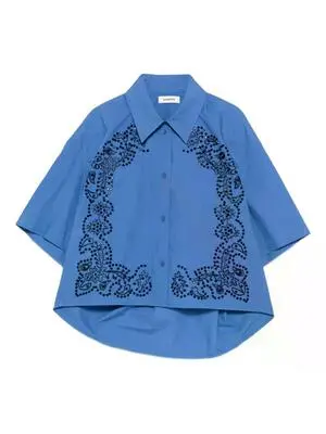 Sandro Embroidered And Beaded Oversized Cotton Blend Shirt