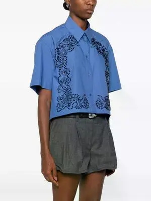Sandro Embroidered And Beaded Oversized Cotton Blend Shirt