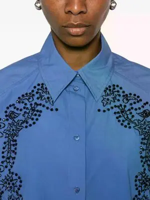 Sandro Embroidered And Beaded Oversized Cotton Blend Shirt