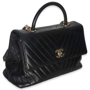 Chanel Chevron Aged Calfskin Coco Top Handle Bag