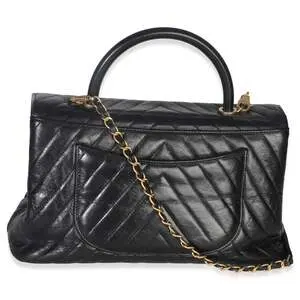 Chanel Chevron Aged Calfskin Coco Top Handle Bag