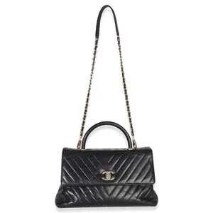 Chanel Chevron Aged Calfskin Coco Top Handle Bag